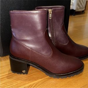 Coach | Shoes | Coach Joy Leather Bootie In Dark Cranberry New | Poshmark